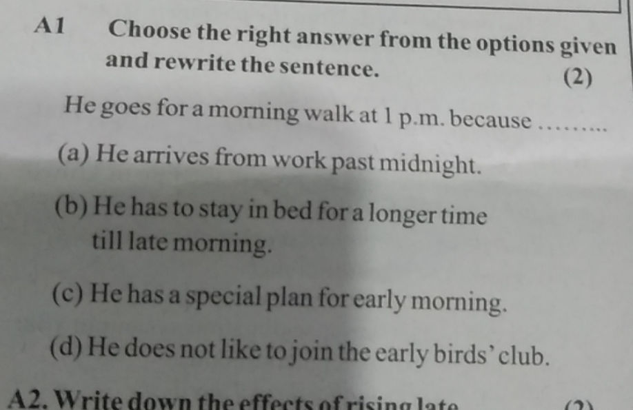 A1 Choose the right answer from the options | StudyX