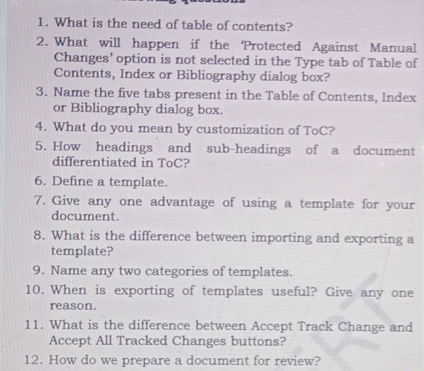 1. What is the need of table of contents? | StudyX