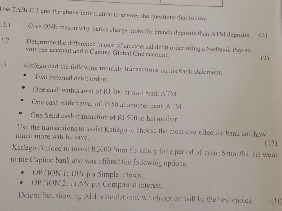 1.1.1 Give ONE reason why banks charge more | StudyX