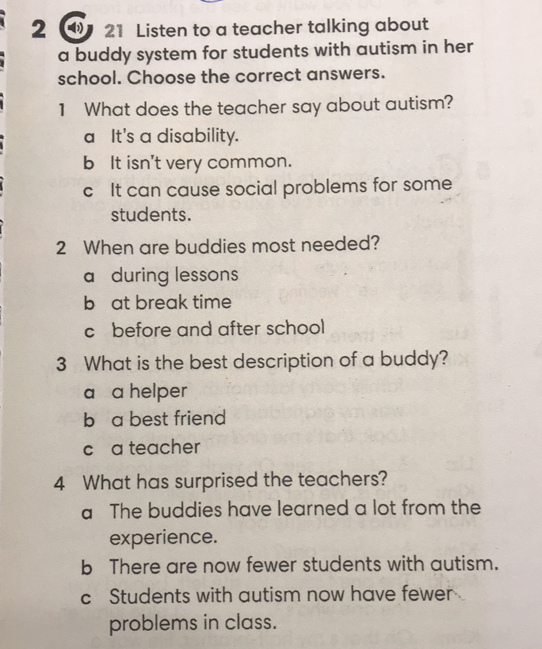 21 Listen to a teacher talking about a buddy | StudyX