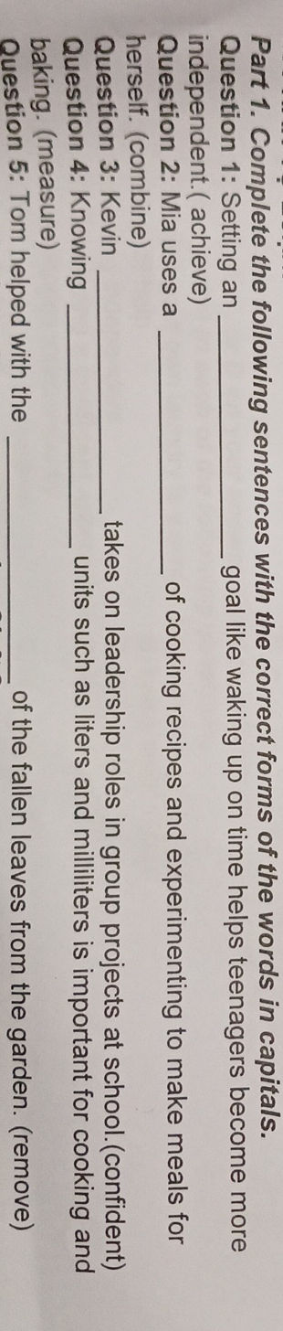 Part 1. Complete the following sentences | StudyX