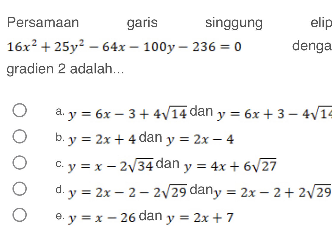 Persamaan garis singgung elips $16x^2 + | StudyX