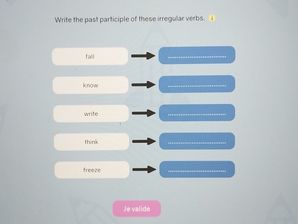 Write the past participle of these irregular | StudyX