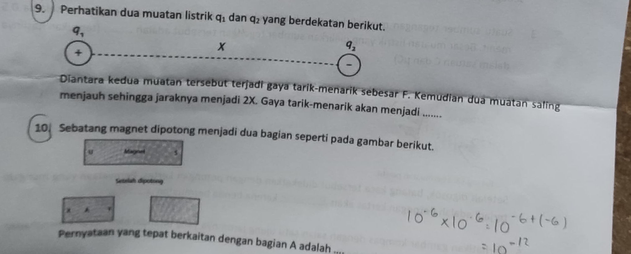 9. Perhatikan dua muatan listrik $q_1$ dan | StudyX