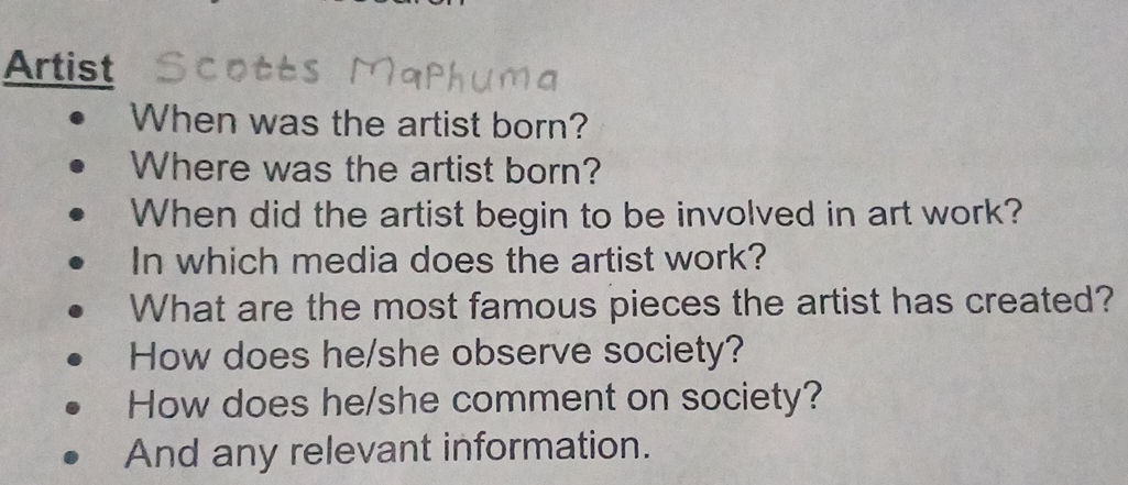 Artist Scotts Maphuma * When was the | StudyX