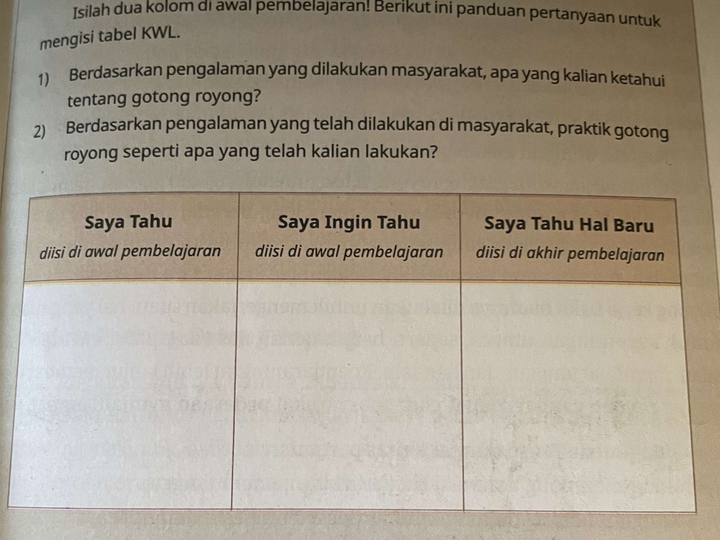 Isilah dua kolom di awal pembelajaran! | StudyX