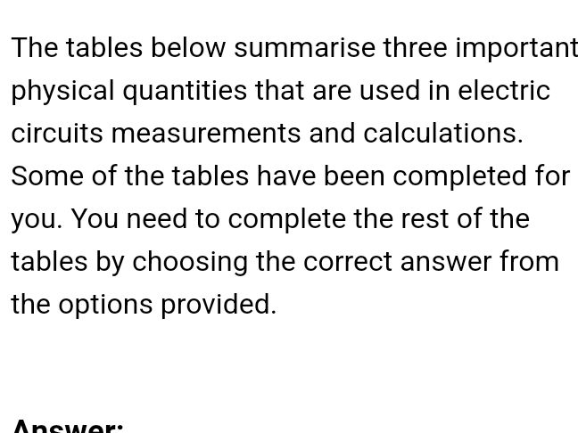 The tables below summarise three important | StudyX
