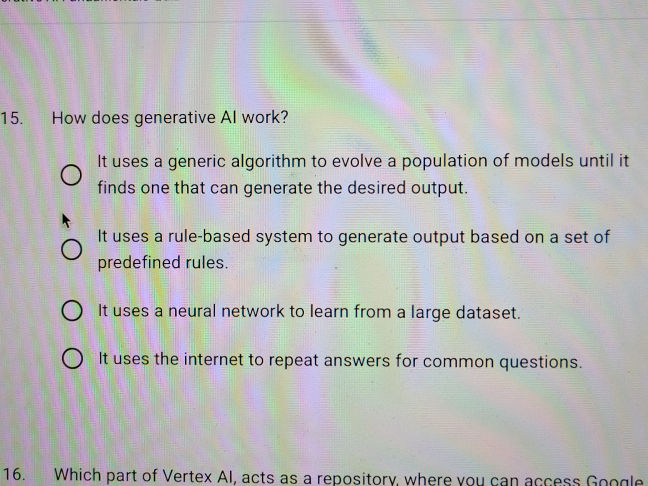 15. How does generative AI work? It uses a | StudyX