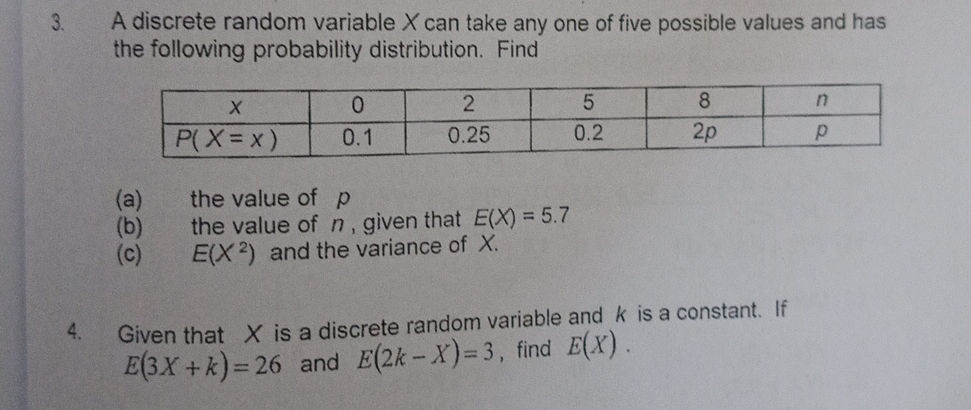 3. A discrete random variable X can take any | StudyX