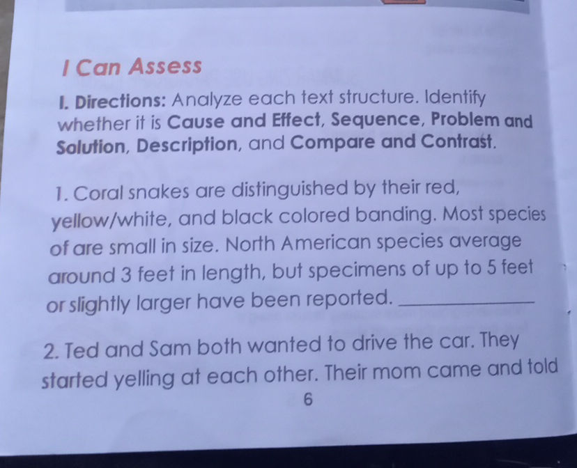 I. Directions: Analyze each text structure. | StudyX