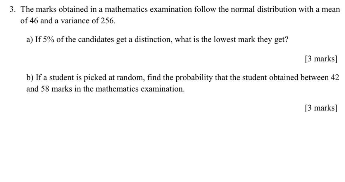3. The marks obtained in a mathematics | StudyX