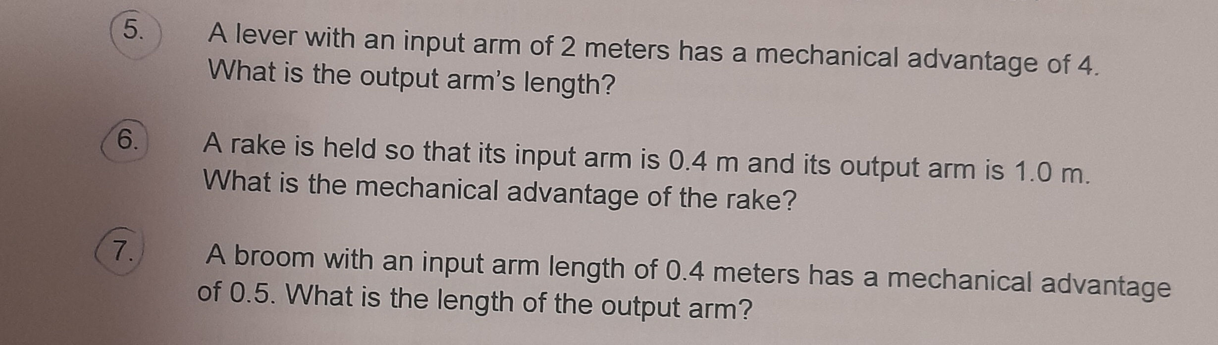 5. A lever with an input arm of 2 meters has | StudyX