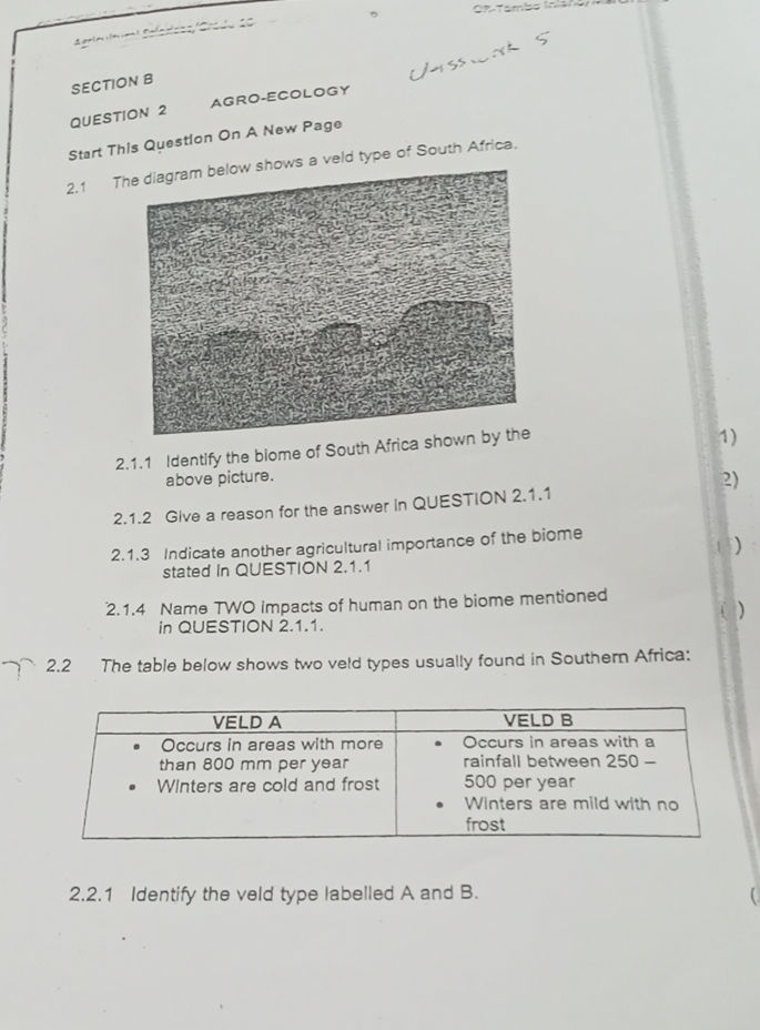 2.1 The diagram below shows a veld type of | StudyX