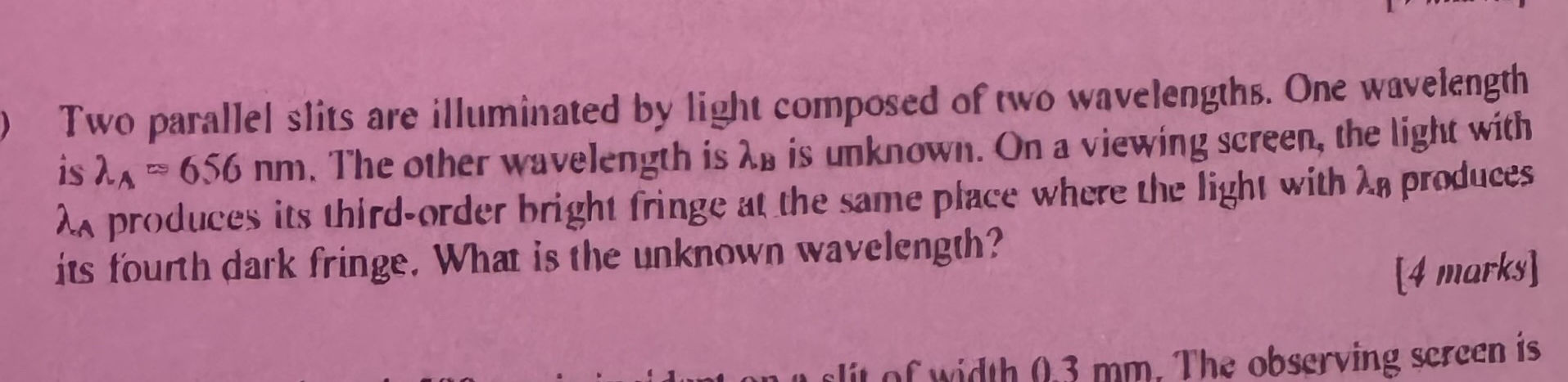 Two parallel slits are illuminated by light | StudyX