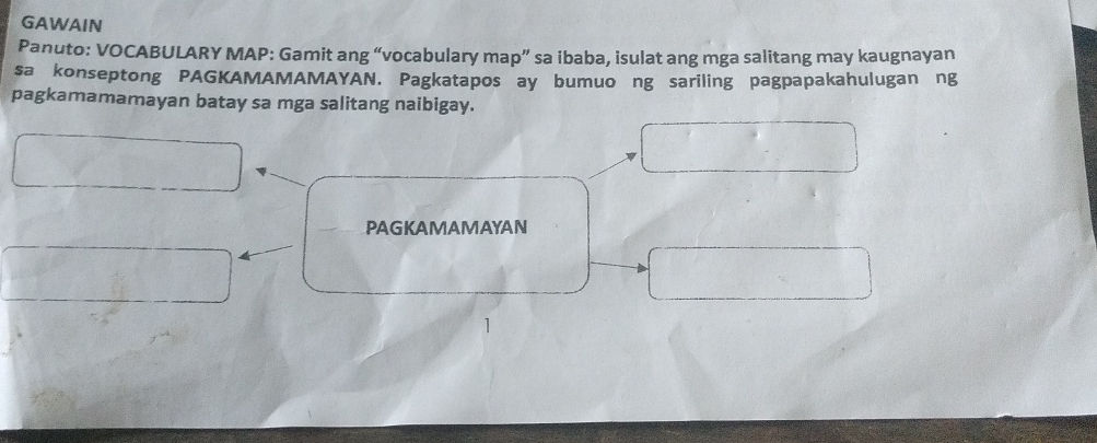 GAWAIN Panuto: VOCABULARY MAP: Gamit ang | StudyX