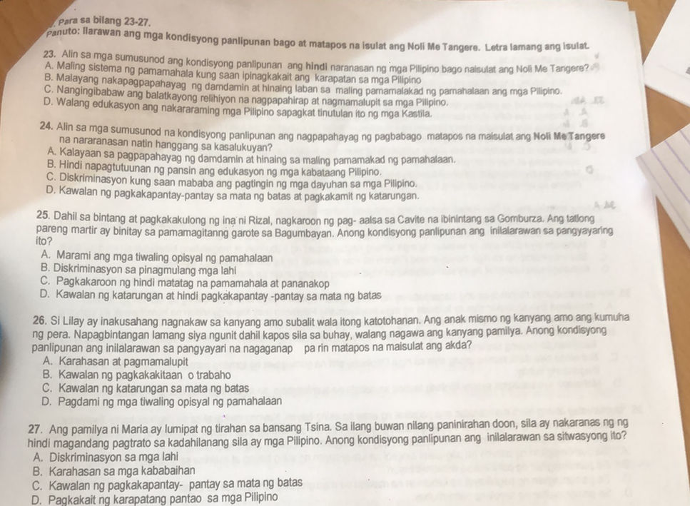 Para sa bilang 23-27. Panuto: llarawan ang | StudyX