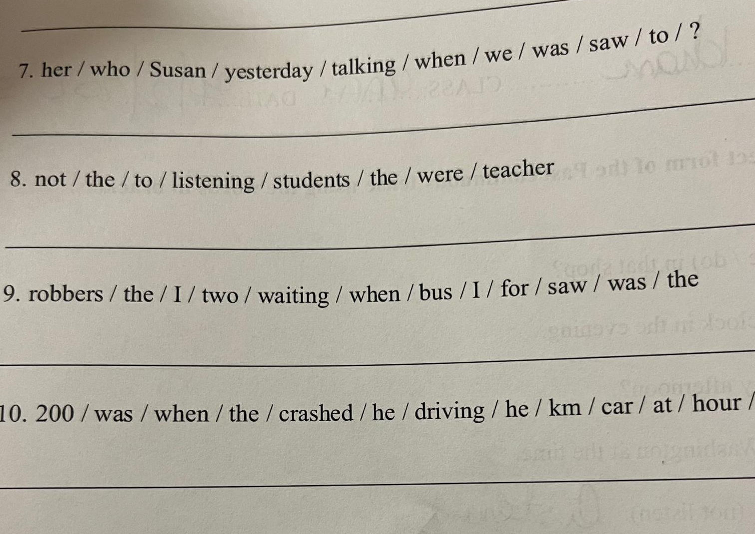 7. her / who / Susan / yesterday / talking / | StudyX