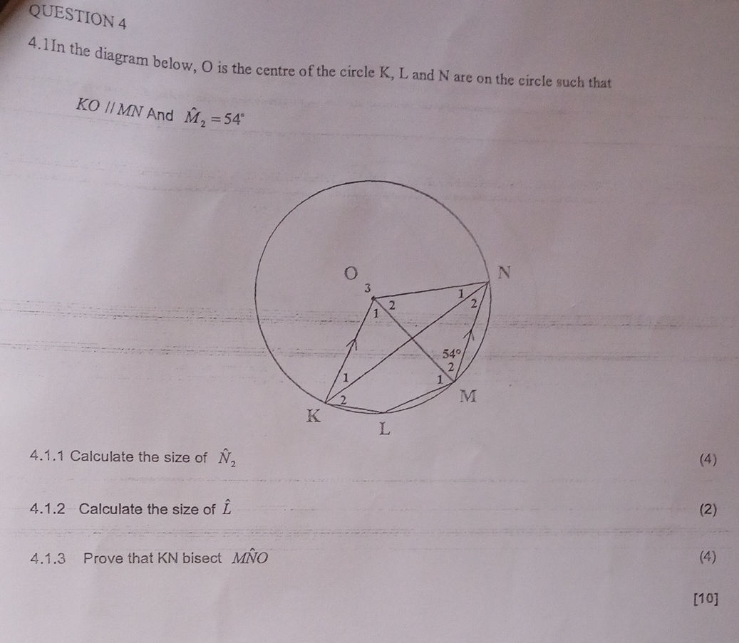 4. 1 In the diagram below, O is the centre | StudyX