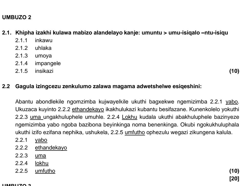 2.1. Khipha izakhi kulawa mabizo alandelayo | StudyX
