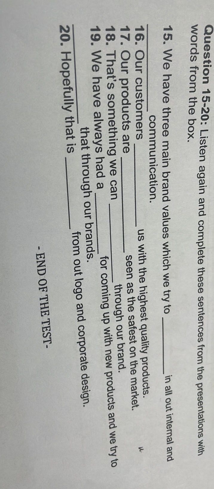 Question 15-20: Listen again and complete | StudyX