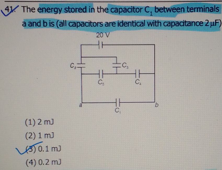 The energy stored in the capacitor $C_1$ | StudyX