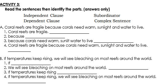 ACTIVITY 3: Read the sentences then identify | StudyX