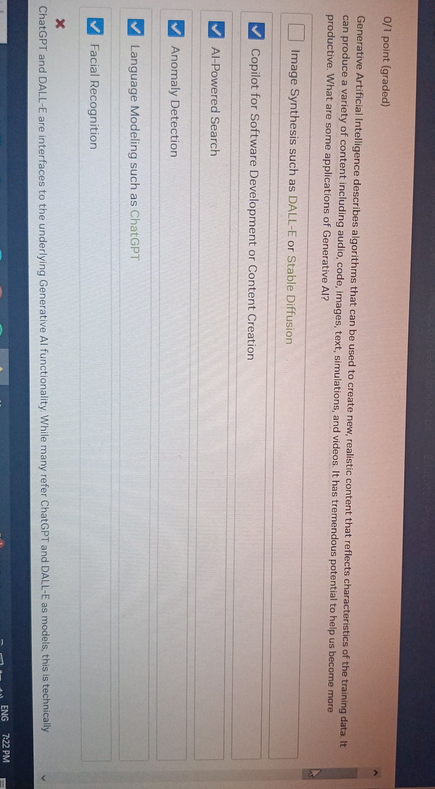 0/1 point (graded) Generative Artificial | StudyX