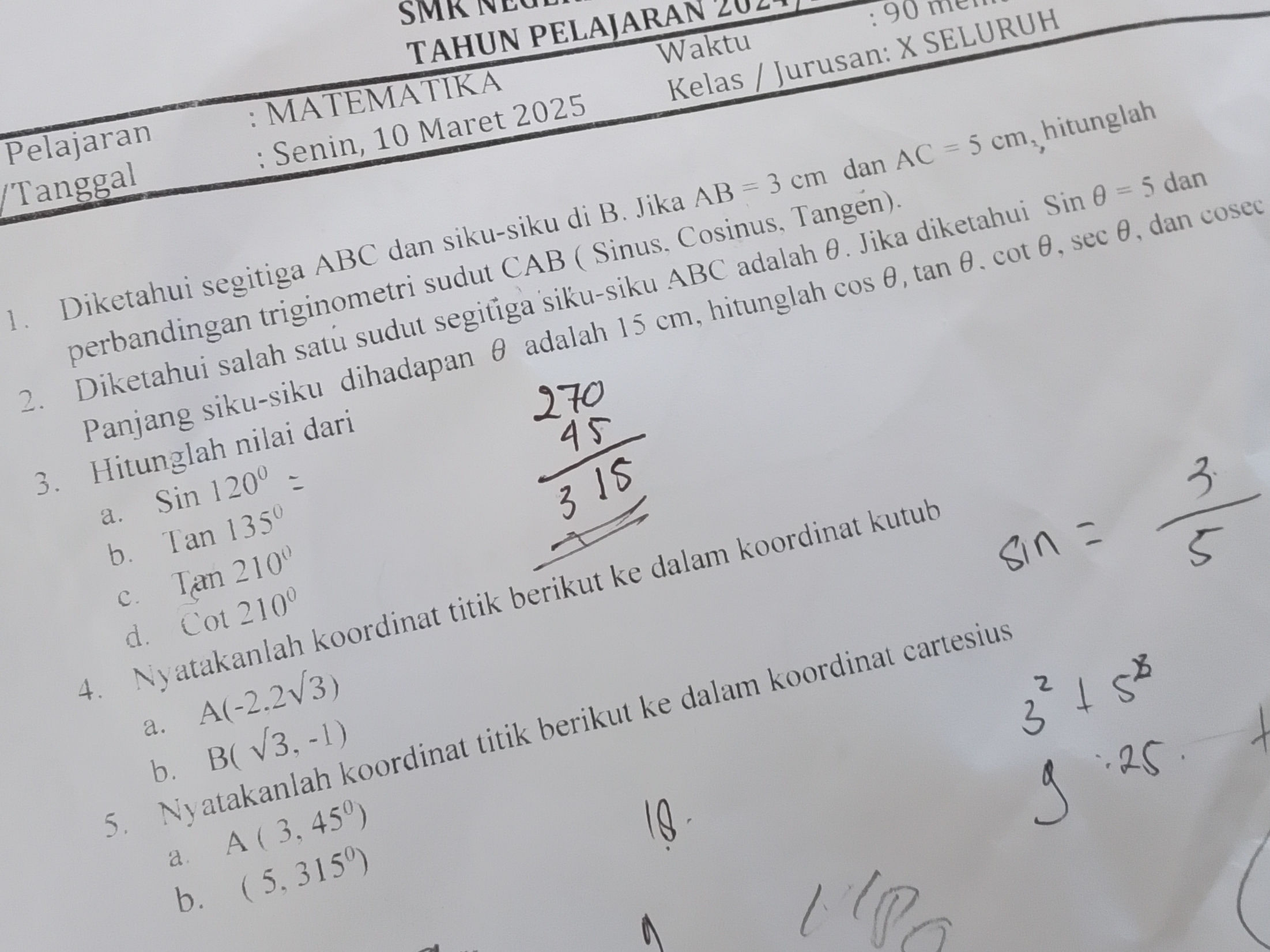 1. Diketahui segitiga ABC dan siku-siku di | StudyX