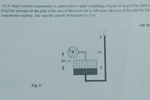 b) A single-column manometer is connected to | StudyX