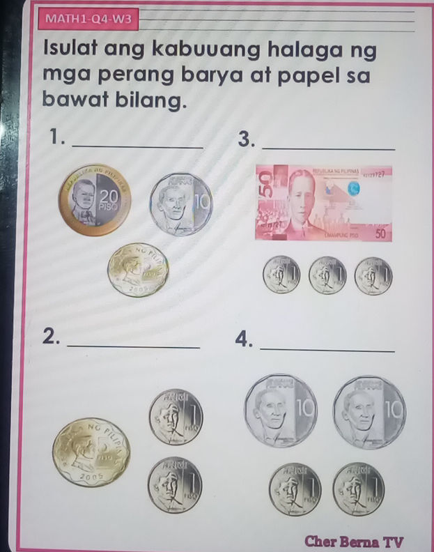 Isulat ang kabuuang halaga ng mga perang | StudyX