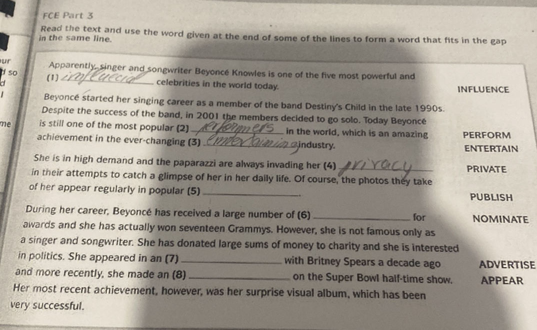 FCE Part 3 Read the text and use the word | StudyX