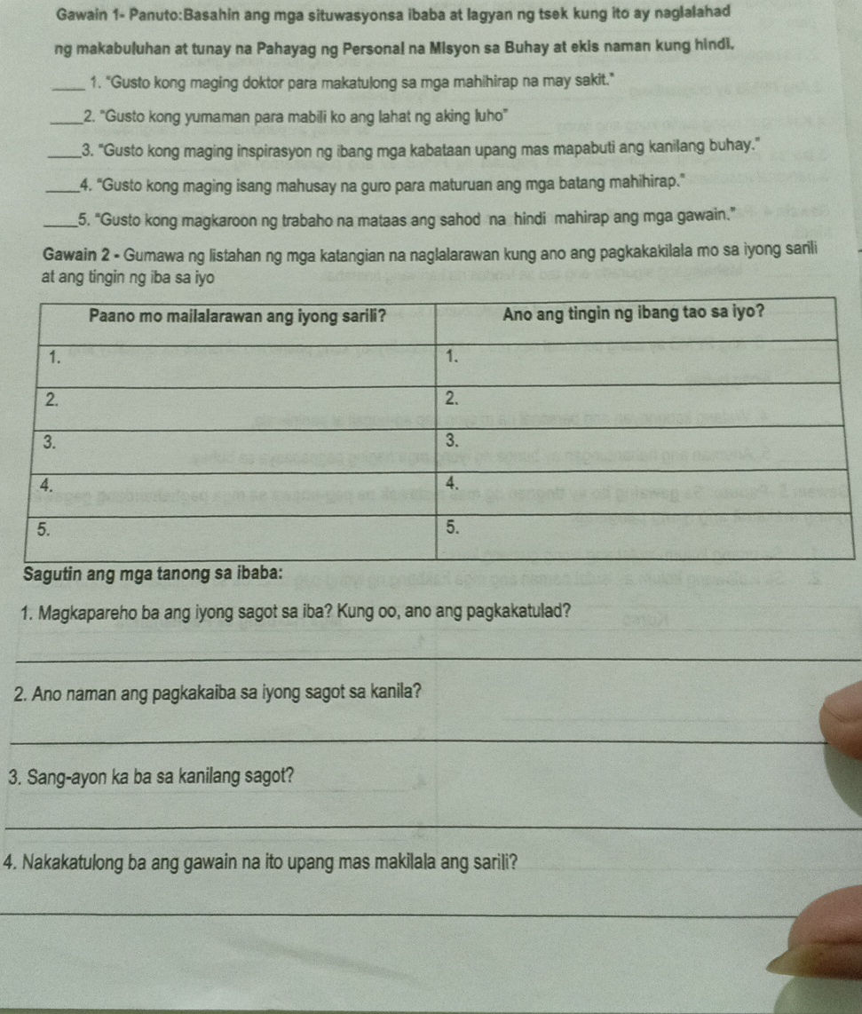 Gawain 1- Panuto: Basahin ang mga | StudyX