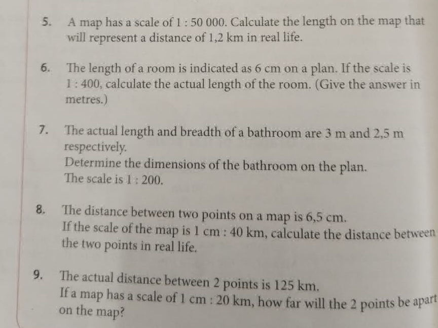 A map has a scale of 1: 50 000. Calculate