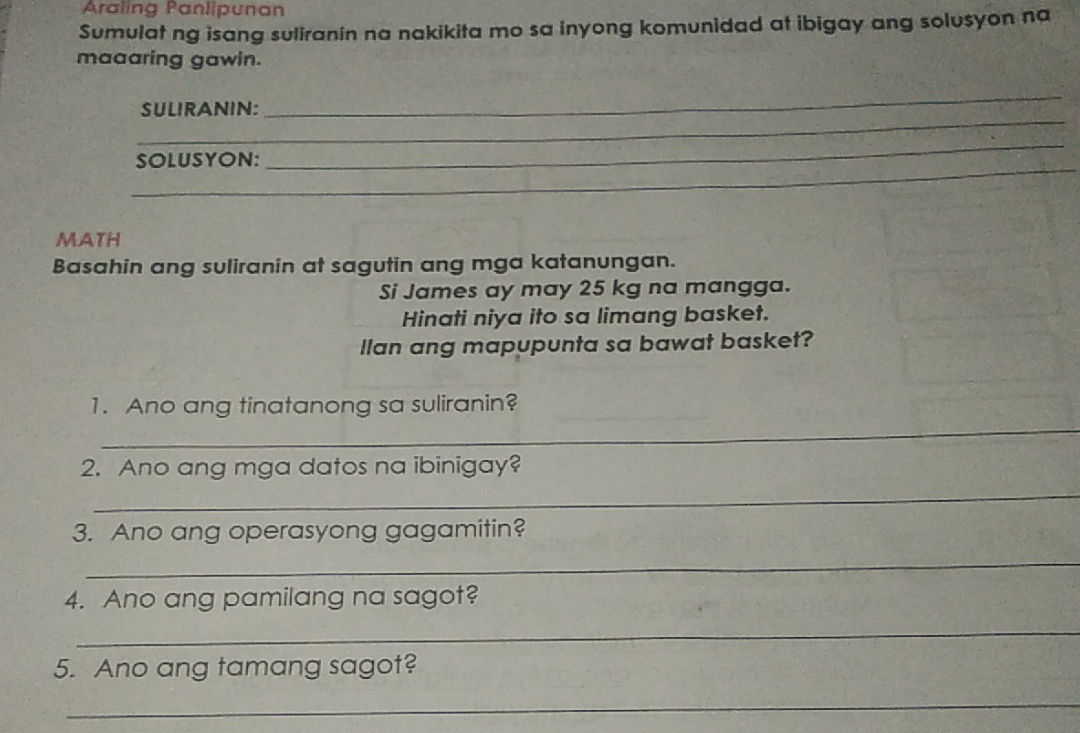 Sumulat ng isang suliranin na nakikita mo sa | StudyX