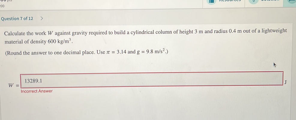 Calculate the work $W$ against gravity | StudyX