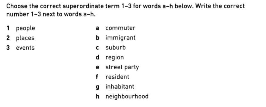Choose the correct superordinate term 1-3 | StudyX