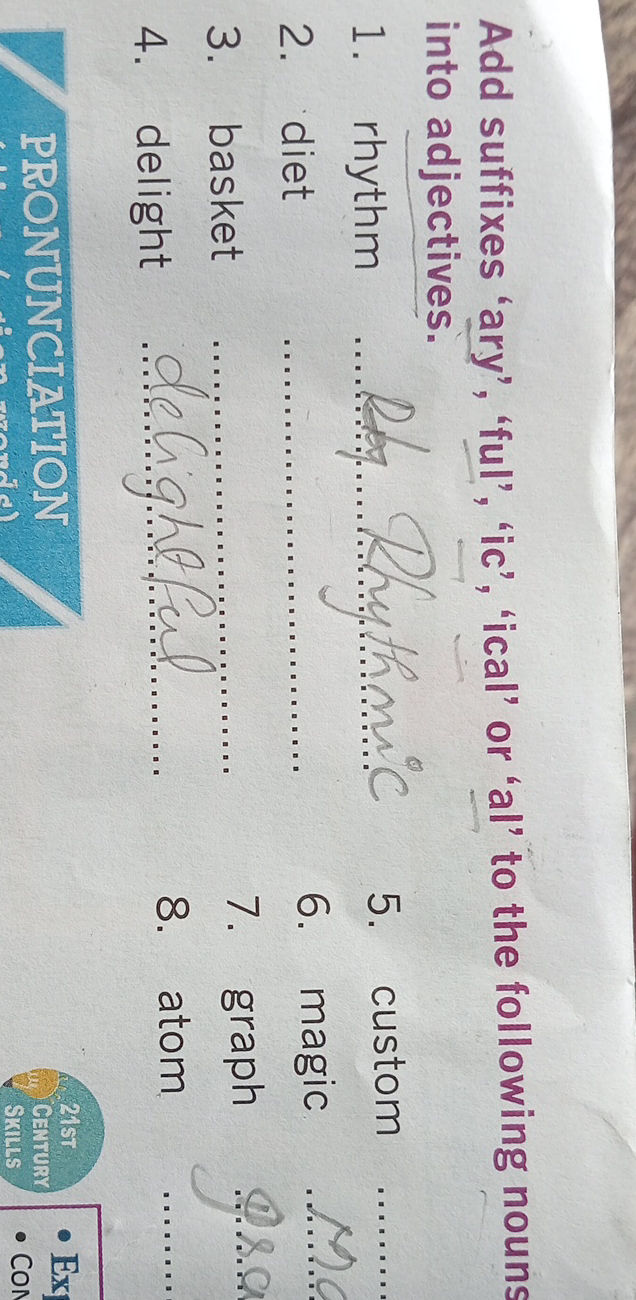 Add suffixes 'ary', 'ful', 'ic', 'ical' or | StudyX