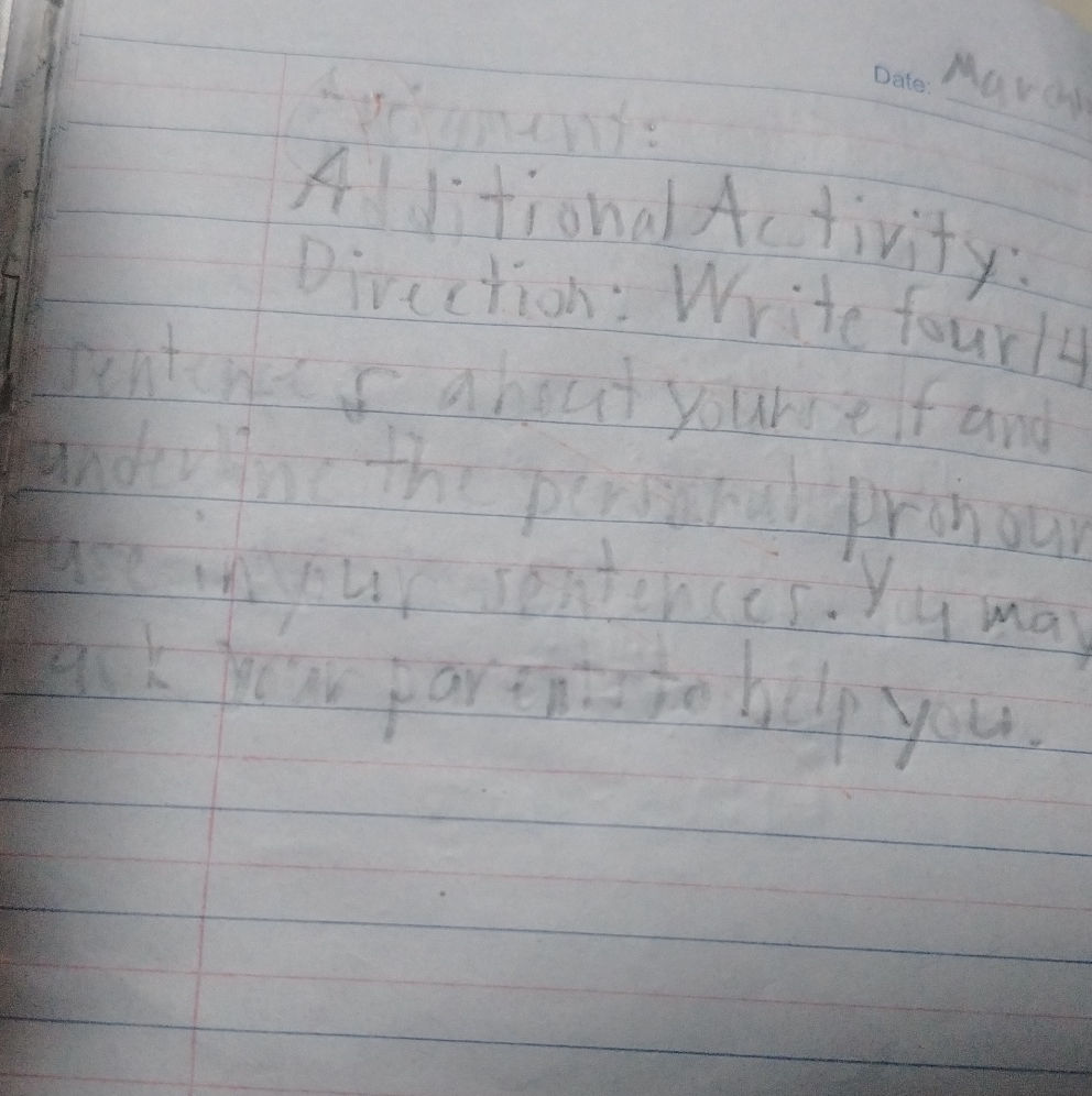 Additional Activity: Direction: Write four | StudyX