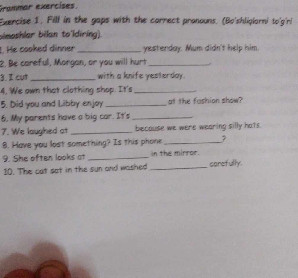 Grammar exercises. Exercise 1. Fill in the | StudyX