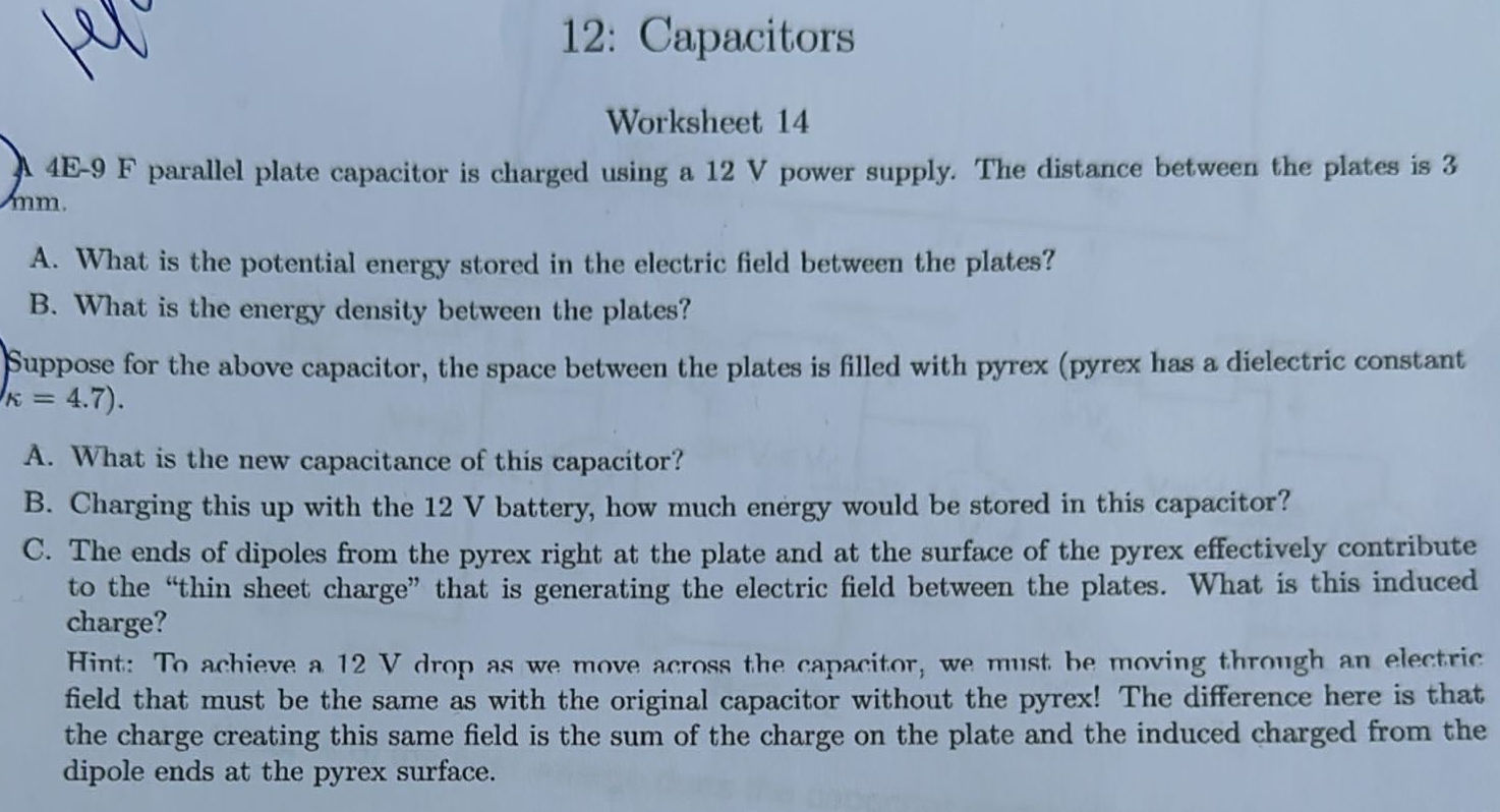 12: Capacitors Worksheet 14 A 4E-9 F | StudyX