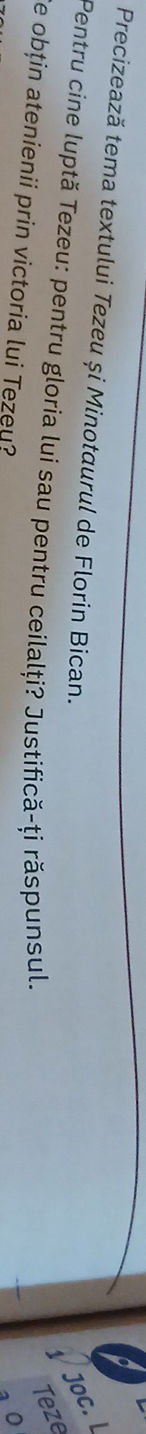 Precizează tema textului Tezeu și Minotaurul | StudyX