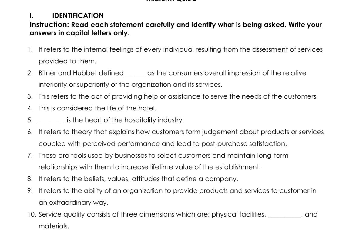I. IDENTIFICATION Instruction: Read each | StudyX