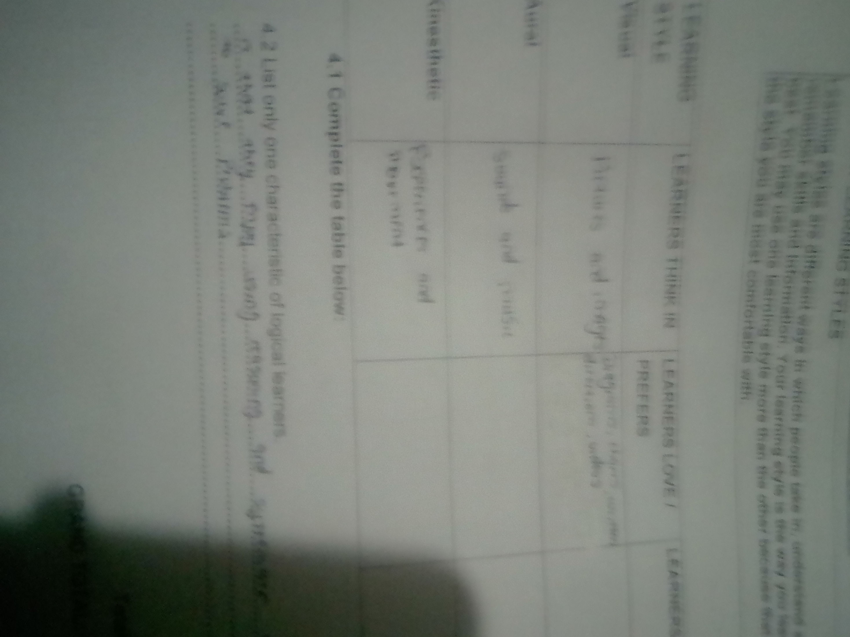 4.1 Complete the table below: 4.2 List only | StudyX