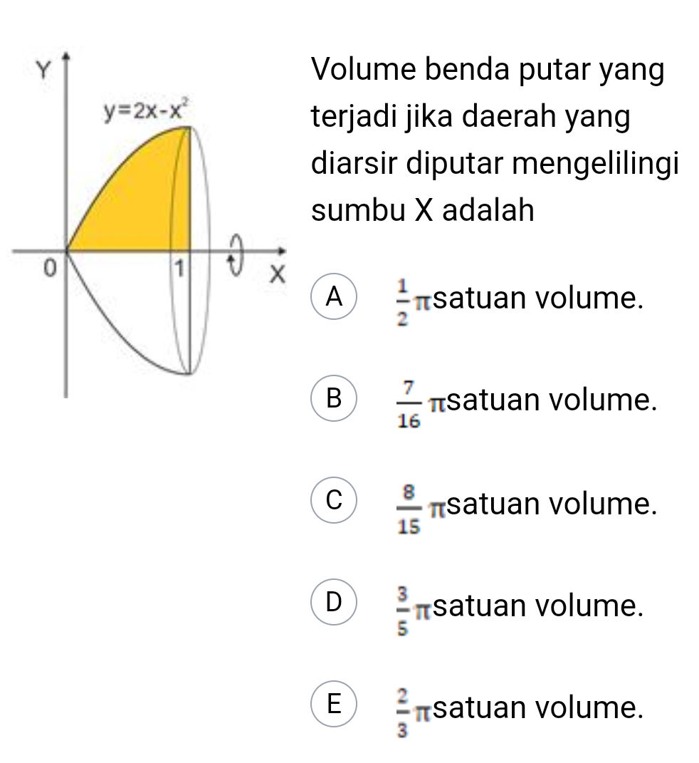 Volume benda putar yang terjadi jika daerah | StudyX