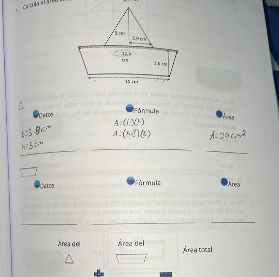 1. Calcula el área total Datos: $b = 5.8 | StudyX