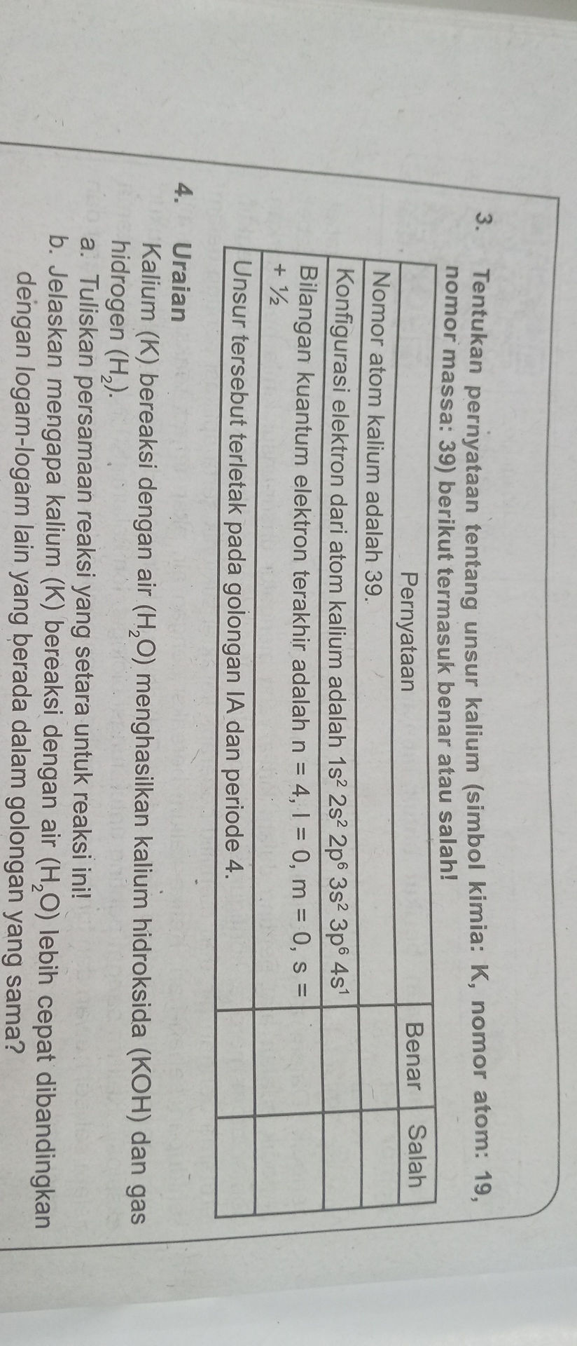 3. Tentukan pernyataan tentang unsur kalium | StudyX
