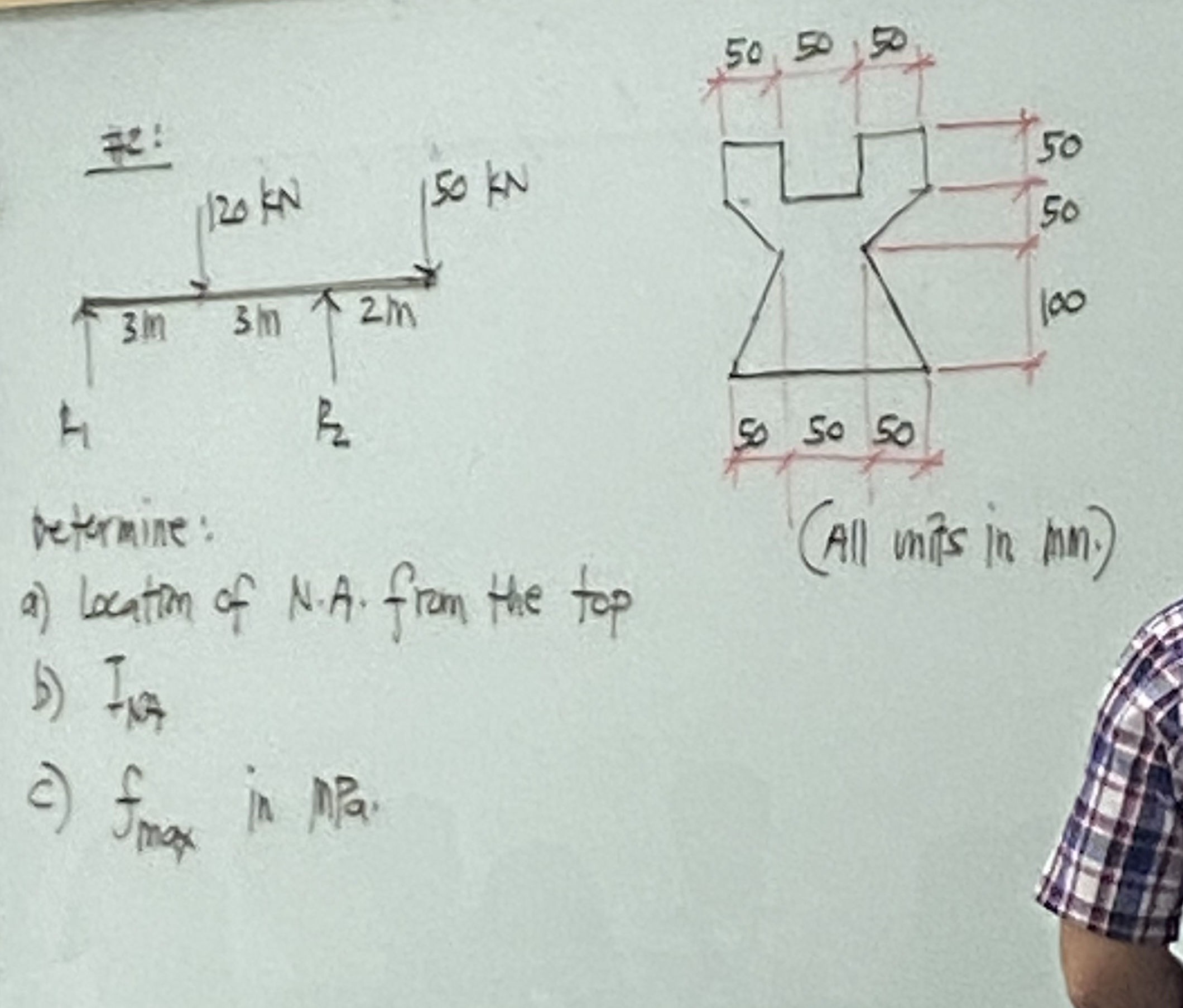 72: ``` 120 kN | 3m 3m 2m | | R1 R2 | StudyX