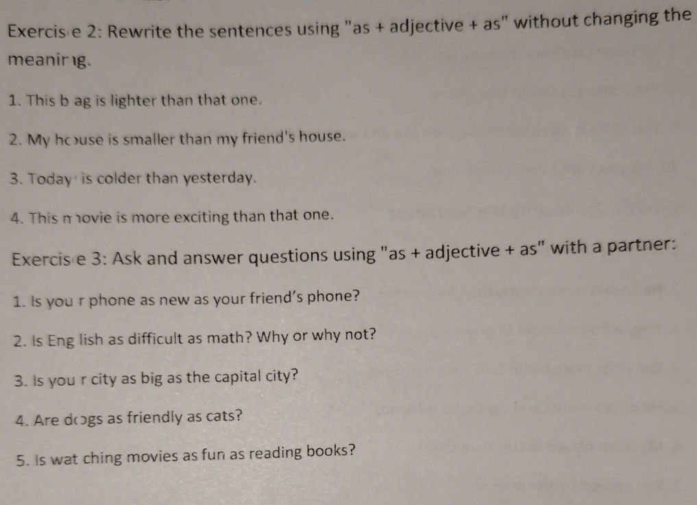 Exercise 2: Rewrite the sentences using "as | StudyX