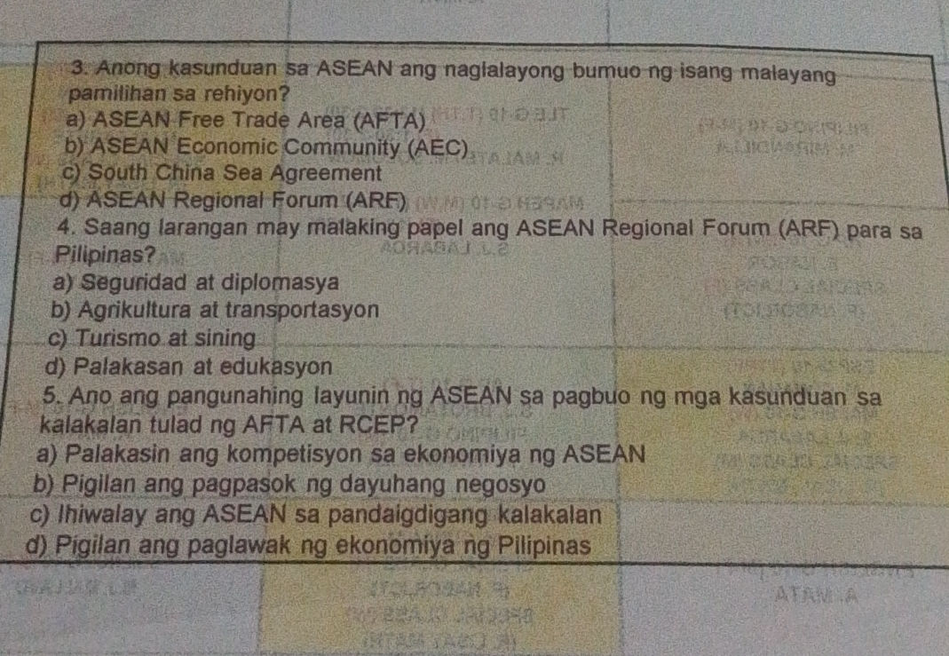 3. Anong kasunduan sa ASEAN ang naglalayong | StudyX