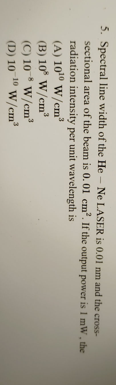 5. Spectral line width of the He - Ne LASER | StudyX